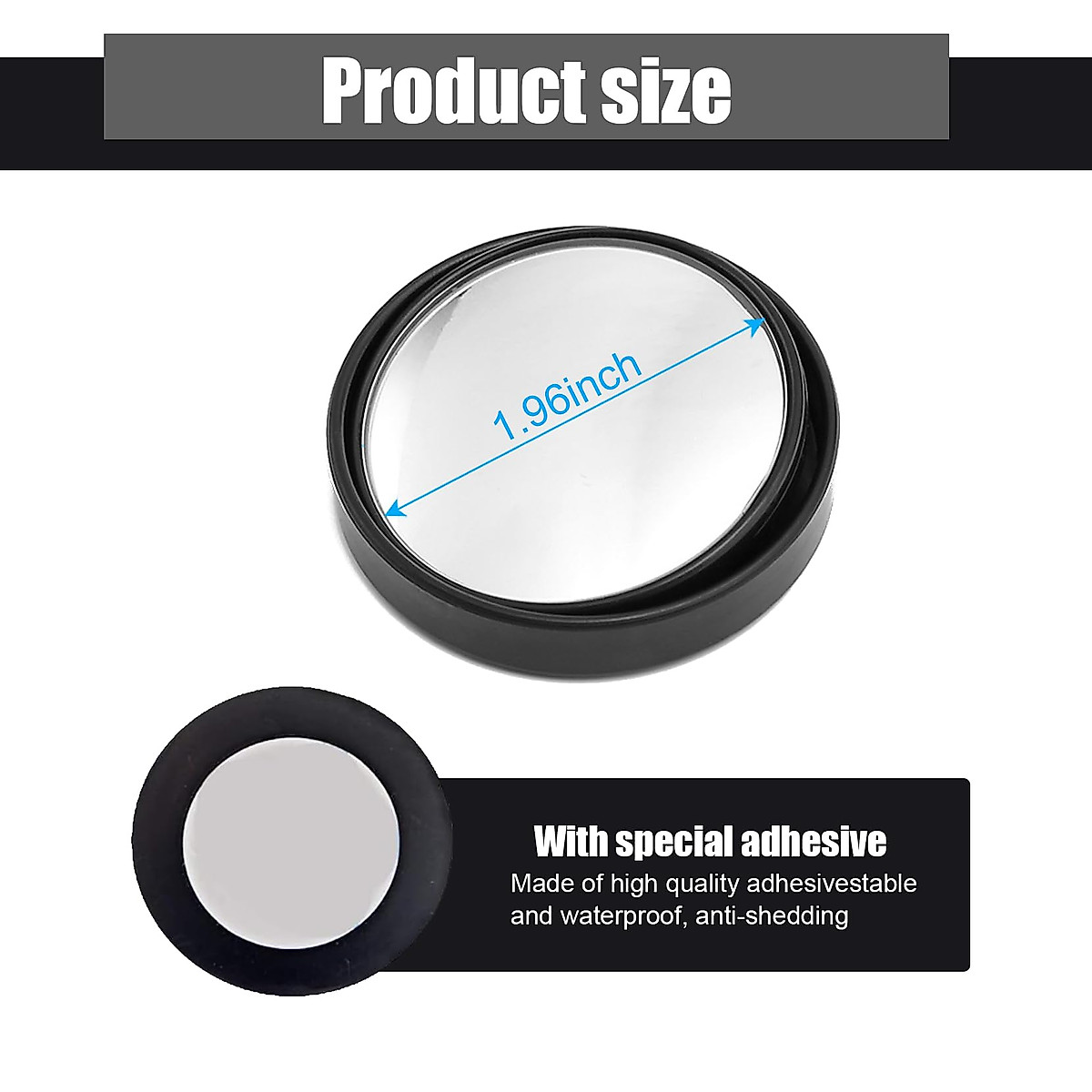 Yumfugu 2 PCS Car Reversing Auxiliary Blind Spot Mirror, 360° Rotating Push-type Hgh-definition Crystal Glass Rear View Small Round Mirror, Expand Vision Frameless Accessory, for Most Models (Black)