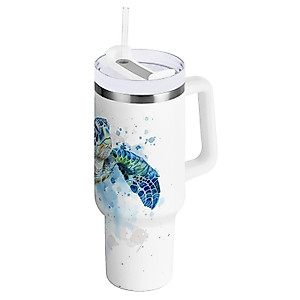 ALAZA Sea Turtle Watercolor 40 oz Tumbler Stainless Steel Water Bottle Vacuum Insulated Cup with Straw Lid & Handle For Travel Car Cup Holder