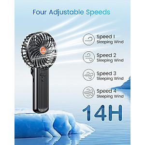 Portable Handheld Mini Fan Rechargeable: Small Hand Personal Foldable Fans 180° Adjustable 4 Speed Wind Cooling Air for Travel Face lash Indoor Outdoor Office Camping Household Women Men Kid Black