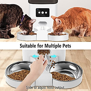 Mavpet 6L Automatic Cat Feeder, 2.4G WiFi Smart Dry Food Dispenser, Detachable Pet Feeder with Two Stainless Steel Bowls & Meal Splitter, APP Control, 10s Voice Recording, Up to 15 Meals Per Day