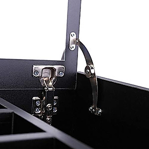 JAXPETY Vanity Makeup Table Set with Flip Top Mirror and Cushioned Stool, Makeup Dressing Table w/Organizers Jewelry Storage for Girls (Black)