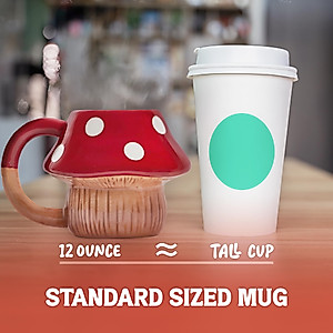 Mushroom Mug 12oz - Cute Ceramic Mushroom Cup for Coffee Tea and Mushroom Themed GIfts - Cool Cottagecore Aesthetic Kawaii Unique Fun Funky Novelty Hippie Fungi Toadstool Enamel Mushroom Decor Stuff