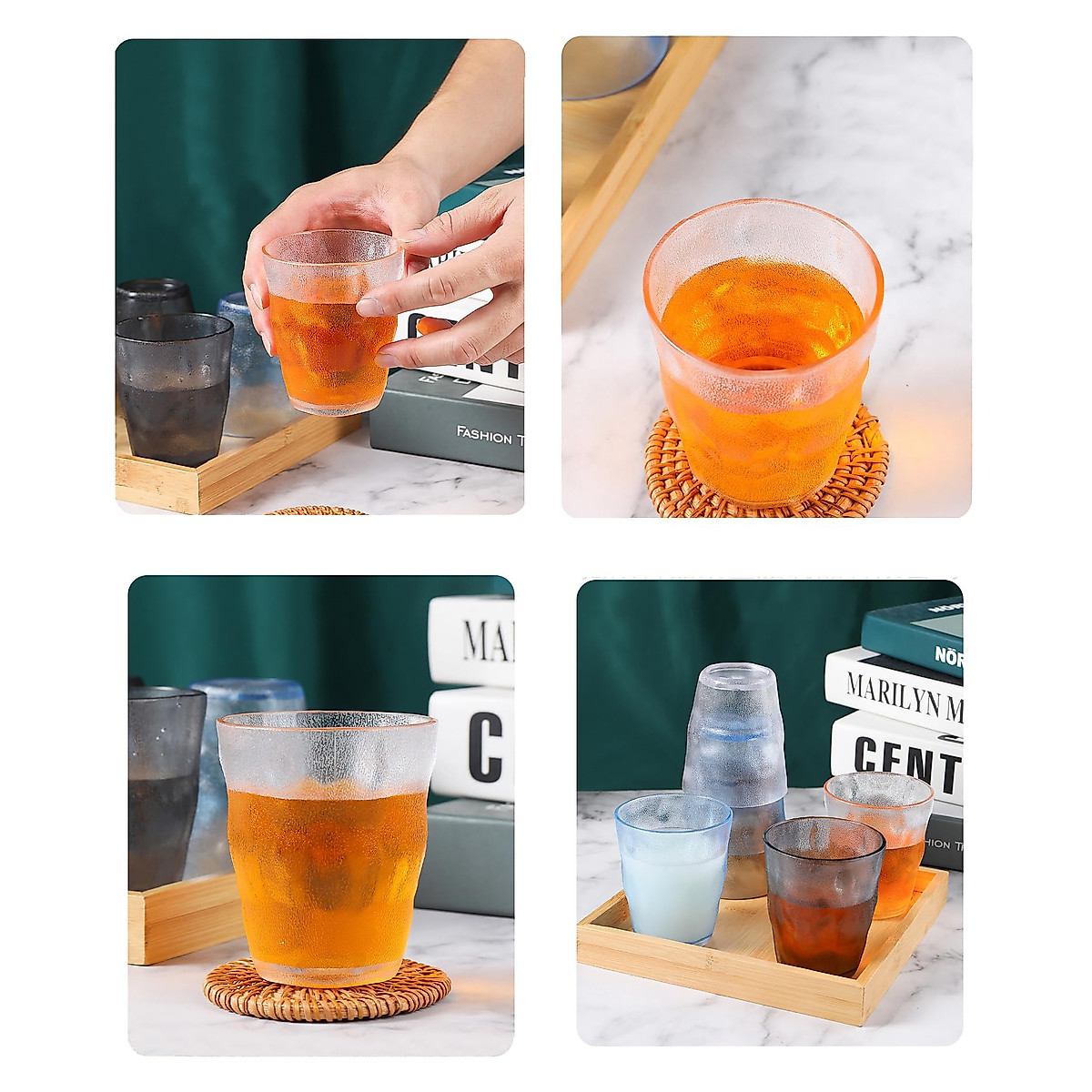 czmylzytt Set of 8 Acrylic Drinking Cups, 8 Oz Reusable Plastic Drinking Glasses, Juice Cups for Hot and Cold Drinks, BPA-Free, Drinking Cups Suitable for Party, Kitchen (Cups-Grey)