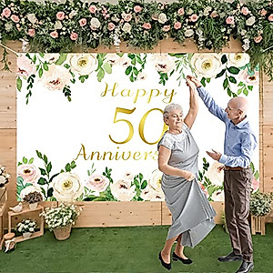 Vlipoeasn Elegant White 50th Wedding Anniversary Decorations Rose Gold Flower Peony 50th Anniversary Photography Backdrop for Couple Surprise for Parents Cheers to 50 Years Wedding Supplies