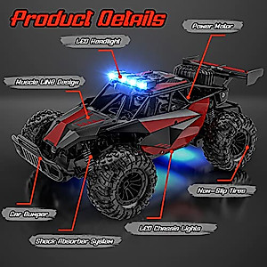 BLUEJAY Remote Control Car - 2.4GHz High Speed 33KM/H RC Cars Toys, 1:12 Monster RC Truck Off Road Hobby Toys with LED Headlight and Rechargeable Battery Gifts for Adults Boys 8-12 Kids