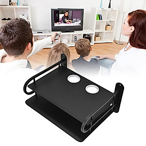 Floating Shelf for TV Set Top Box Router Game Consoles, Double Layer TV Box Shelves Wall Mounted Router DVD Cable Box Shelf Punching Storage Rack, Floating Wall Shelf with Cable Holes