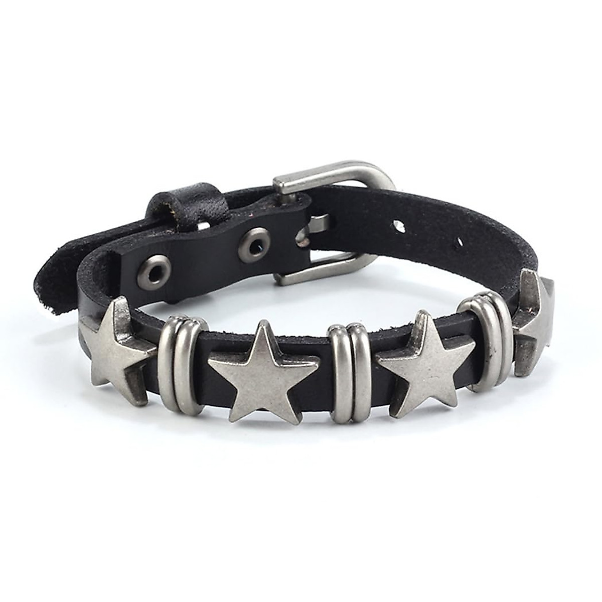 Dmaiy Punk Leather Bracelets Star Studded Bracelet Gothic Rock Bracelets Black Adjustable Cuff Wristband for Women and Men (Black star)
