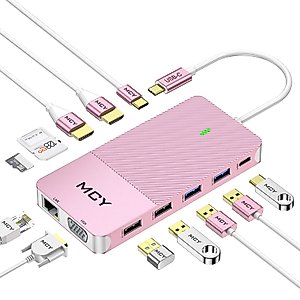 Docking Station, MCY 12 in 1 Triple Display Laptop USB C Docking Station Dual Monitor USB Type C Hub with Dual HDMI VGA Adapter, Compatible with MacBook Pro, XPS 13, USB C Dock Rose Gold