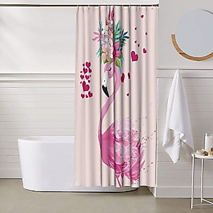 Xgidkew Funny Flamingos Shower Curtain Farmhouse Rustic Pink Flamingos Shower Curtain Cute Flamingos Love Bathroom Decor Shower Curtain with Hooks Waterproof Fabric 60x72Inch