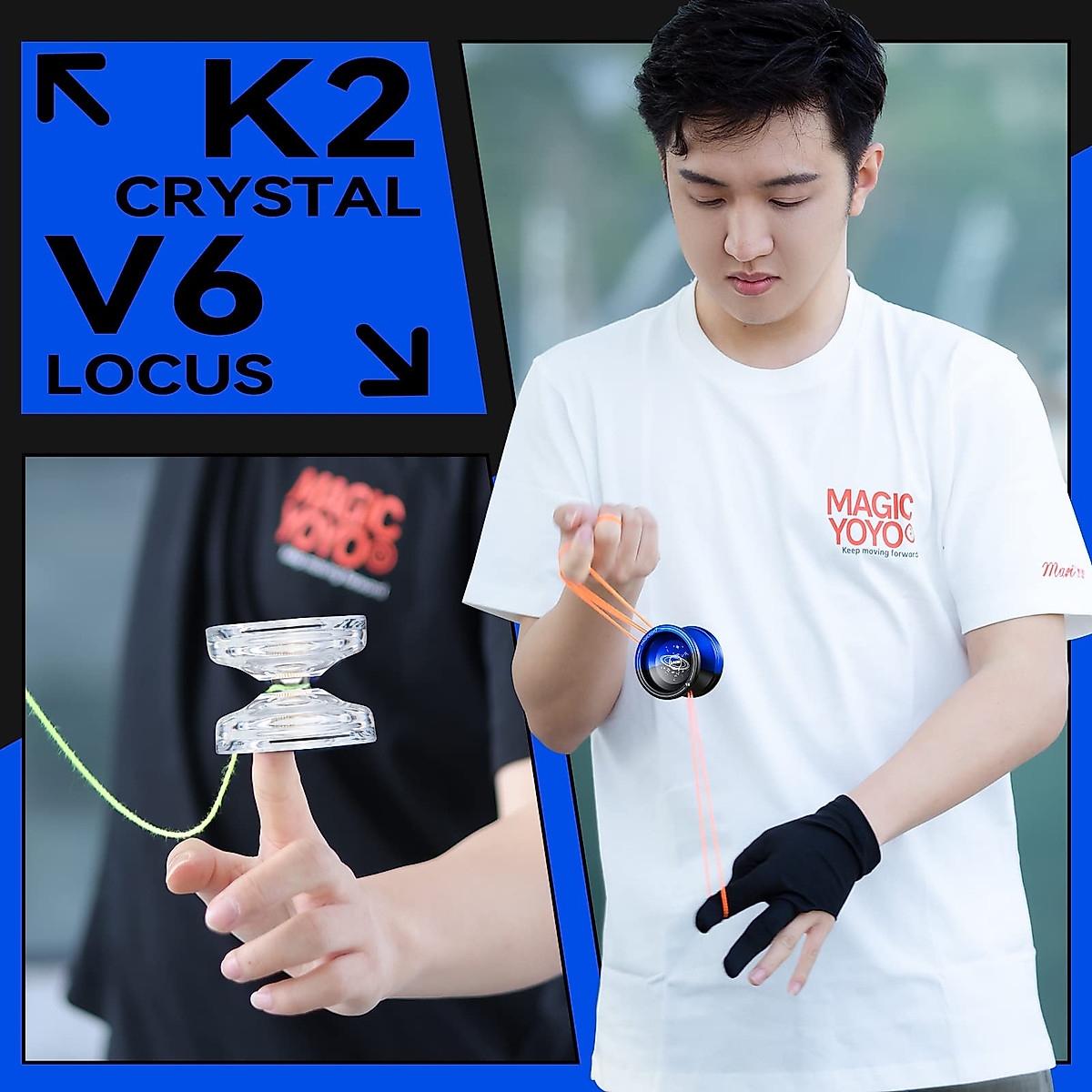 MAGICYOYO Pack of 2 Responsive Yoyos for Kids Beginners, K2 & V6 Dual Purpose Yoyos, Replacement Unresponsive Bearings Kit for Advanced Players + 12 Yoyo Strings +Storage Bag-2 Hole