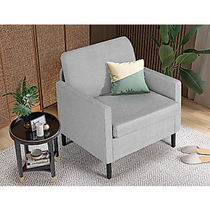 TYBOATLE Modern Upholstered Linen Fabric Accent Arm Chairs, Living Room Single Sofa Chair with Metal Legs, Comfy Reading Lounge Armchair for Small Spaces, Apartment, Bedroom, Office (Light Grey)