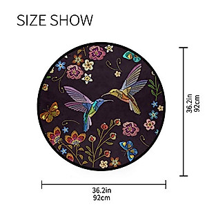 AGONA Area Rug Beautiful Hummingbirds Exotic Flowers Round Rugs Non Slip Soft Circle Floor Mat Carpets for Bedroom Kids Rooms Living Room Playroom 3 Feet