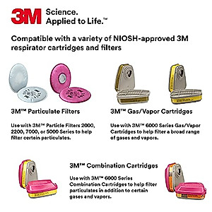 3M Rugged Comfort Quick Latch Half Facepiece Reusable Respirator 6502QL, NIOSH, Cool Flow Exhalation Valve, Bayonet Connection, Silicone Face Seal, for Gases, Vapors, Dust, Maintenance, Construction,M