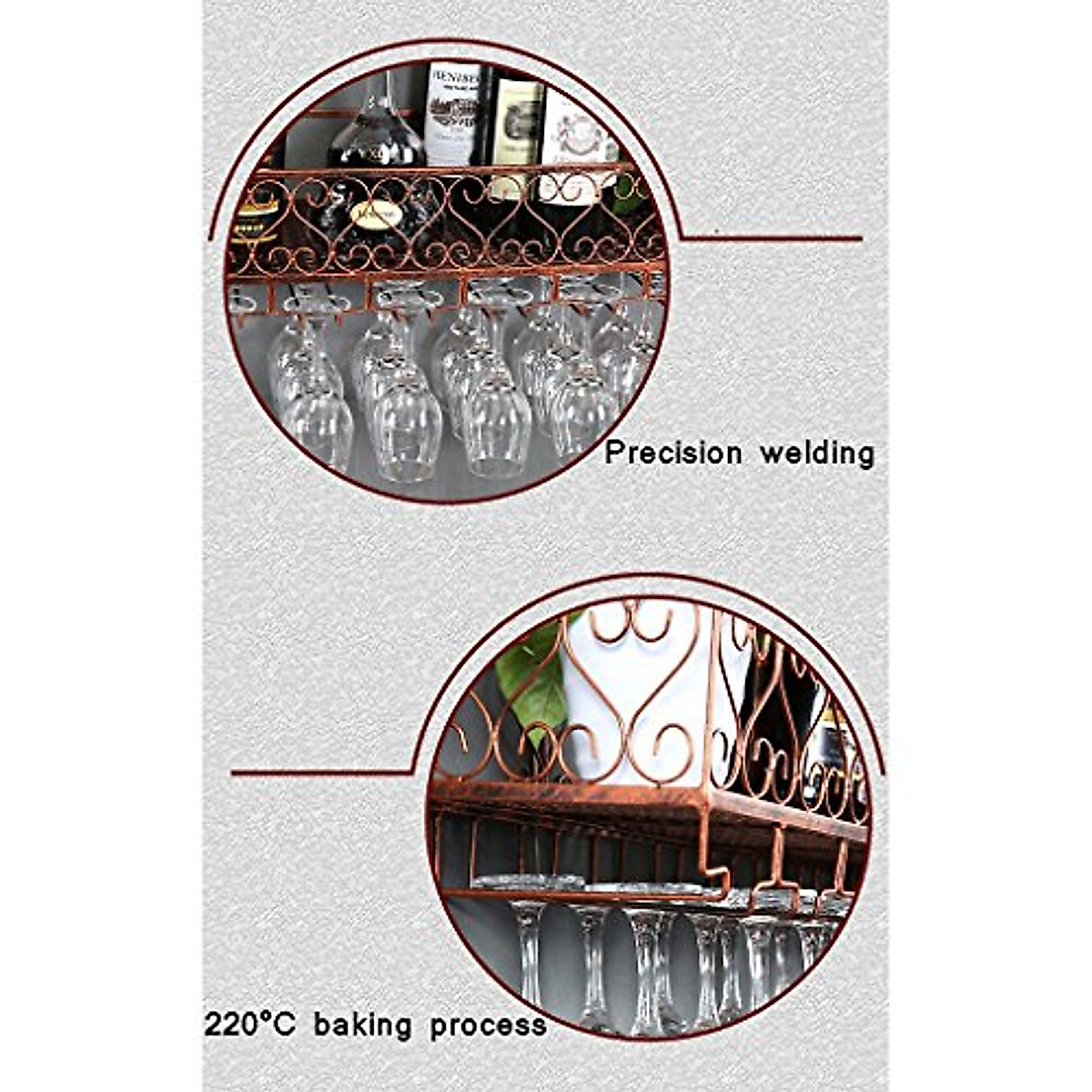 Stylish Simplicity European Hanging Wine Rack Goblet Rack Creative Upside Down Wine Glass Rack Restaurant Bar Wrought Iron Rack Wall Hanging Wine Racks, PIBM, Bronze, 60 * 25cm