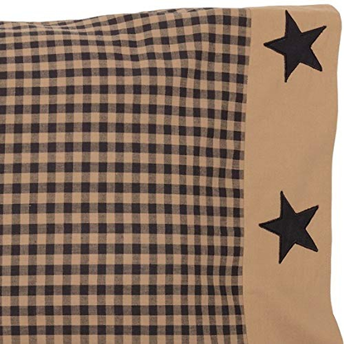 VHC Brands Black Check Star Cotton Primitive Bedding Appliqued Standard Pillow Case