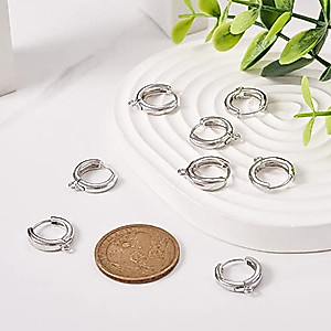Fashewelry 10Pcs Leverback Ear Wires with Hang Loop Chunky Polished Circle Huggie Hoop Earrings Platinum Plated Piercing Ring Clip Stud Earring Hook for Dangle Earring Making 16x15mm