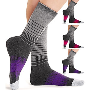 FITRELL 4 Pack Women's Merino Wool Hiking Socks Wicking Cushioned Warm Thermal Walking Boot Crew Socks, Christmas Gifts, Purple+Pink, Medium, for Shoe Size 8.5-11