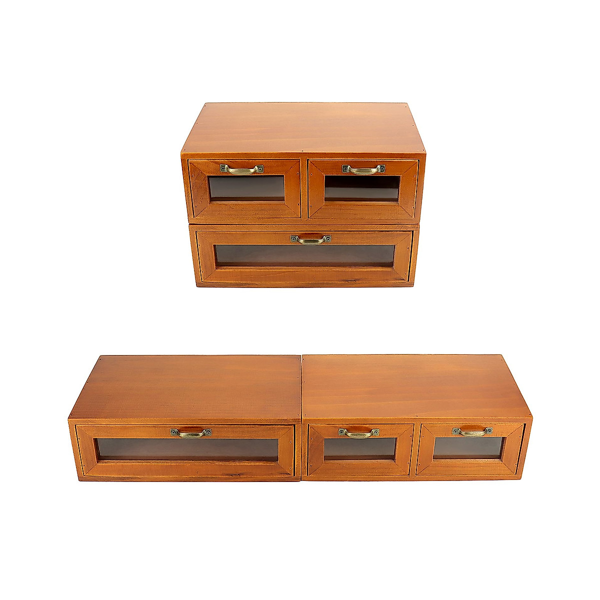 QWORK Wooden Box Organizer, Wood Desktop Storage Cabinet with 3 Drawers, Dark Brown