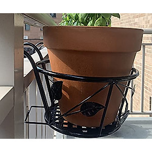 Tosnail 3 Pack 8" Railing Planter Holder Hanging Flower Stand Balcony Deck Fence Flower Plant Pots Holder for Indoor Outdoor Use - Black