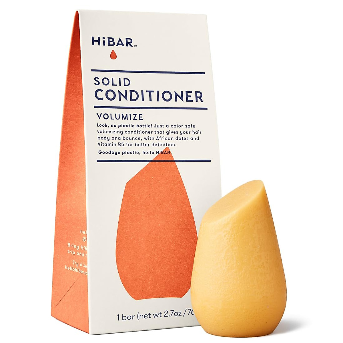 HiBAR - Volumize Conditioner Bar - For Thin & Flat Hair - Add Body, Definition & Volume - With African Dates & Vitamin B5 - Plastic-Free - Soap, Paraben & Sulfate-Free -Color Safe & Vegan -1 Solid Bar
