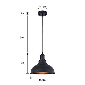 MgLoyht Pendant Lighting, Farmhouse Pendant Lamp, Hanging Light Fixtures with Metal Shade (Black Inside), Industrial Black Pendant Lights for Hallway Kitchen Island Dining Room Living Room