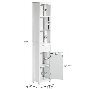 HOMCOM Bathroom Storage Cabinet, Free Standing Bath Storage Unit, Tall Linen Tower with 3-Tier Shelves and Drawer, White