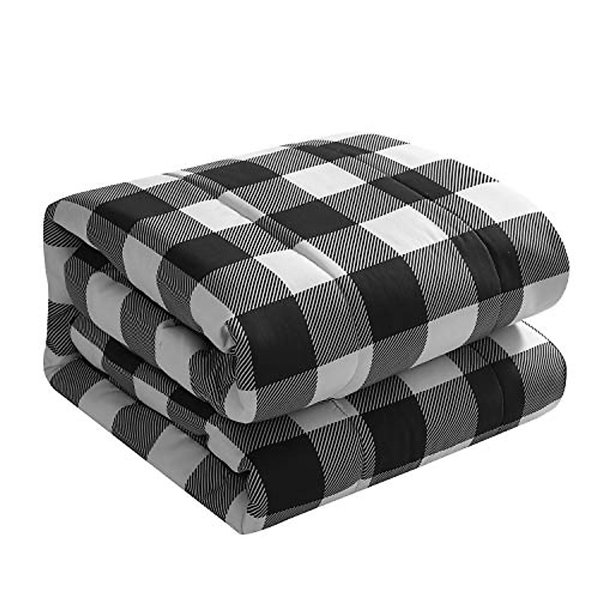 Dearfoams 4 Piece Buffalo Plaid Soft Comforter Set Includes a Comforter,Throw and 2 Eyemasks,Black and White, Full, 76"x86"