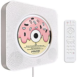 ASTRONORD CD Player with Bluetooth, Wall Mountable Daebak CD Players Kpop with Remote Control, FM Radio Built-in Speakers, MP3 Flash Drive MicroSD, 3.5mm AUX Headphones