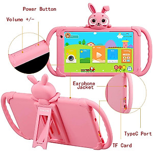 TOPELOTEK Kids Tablet 7 inch Toddler Tablet Android Tablet for Kids 32GB Parent Control with Pre-Installed Educational APP WiFi Kids Edition Learning Tablet Kid-Proof Case (Pink)