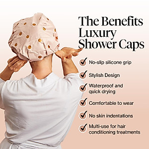 Kitsch Luxury Shower Caps for Women Reusable Waterproof - Large Shower Cap for Women and Men, Non-slip, Quick-dry Hair Cap for Long & Short Hair, Comfortable and Stylish Design - Blush Dot)