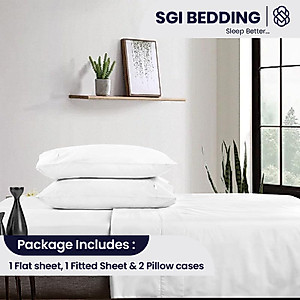 SGI bedding Luxury 4 Piece Egyptian Cotton Sheets King Size - 1000 Thread Count, 100% Cotton Sheets, 15" Deep Pocket Sheet Set, Breathable, Soft and Premium Cotton - White