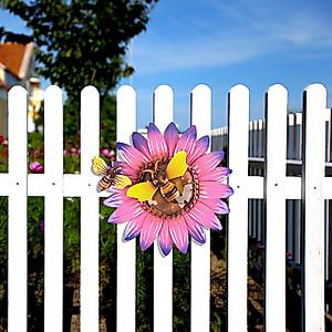 John's Studio Flower Wall Decor Outdoor Metal Sunflower Hanging Art Garden Floral Theme Decorations for Home, Pool and Patio - Pink