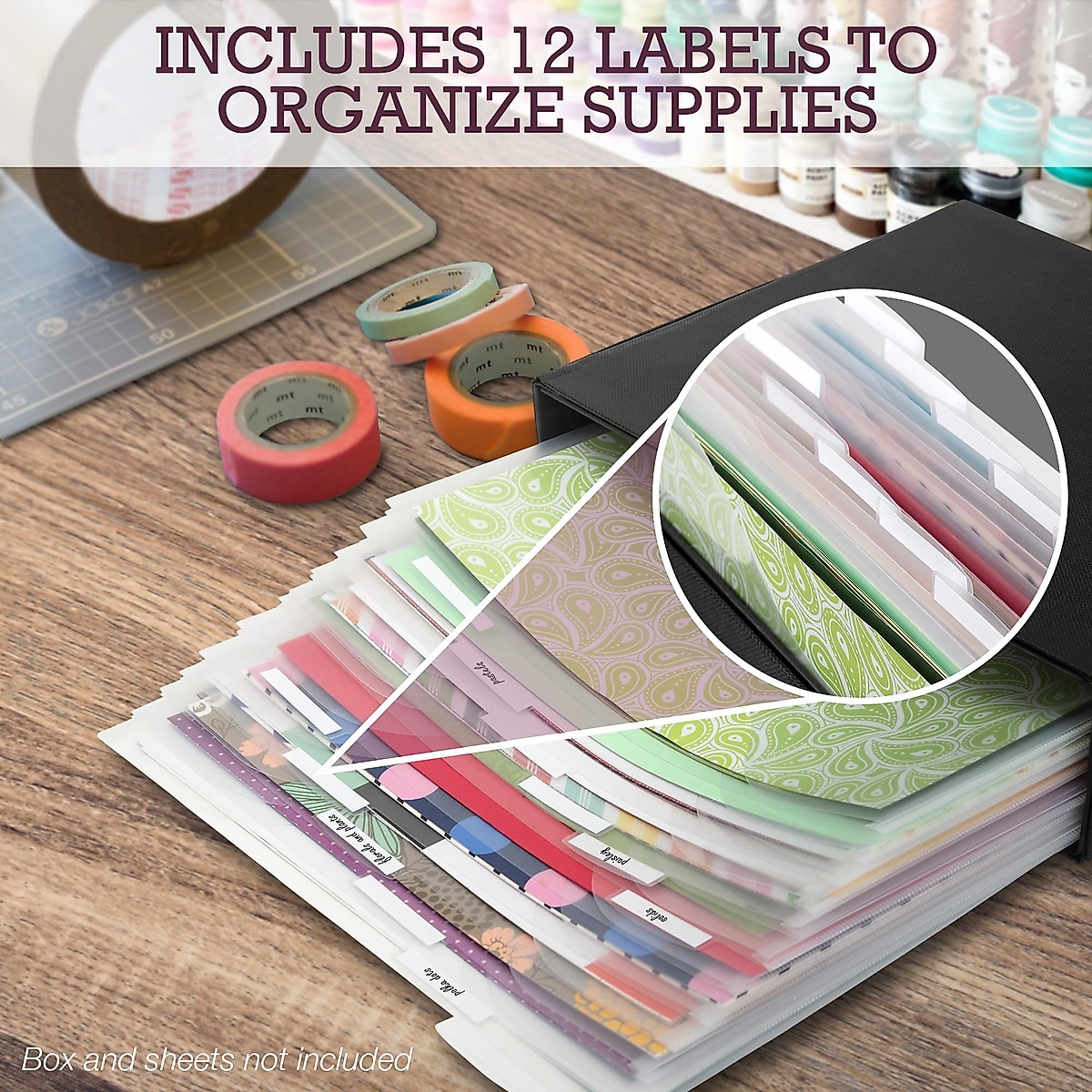 Samsill Scrapbook Paper Storage Organizer, 12 Count of Individual Top Loading Files with Customizable Tabs, Holds 12 x 12 Inch Scrapbook Paper, Vinyl Paper, Photos, Clear, PVC and Acid Free, 12 Pack