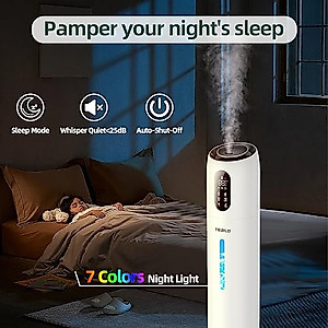 TEBILD Humidifiers for Bedroom Large Room 9L Ultrasonic Cool Mist Humidifier Top Fill Last Up to 52H with 3 Mist Speed,360°Nozzle,Timer, Night Light,Quiet Large Humidifier for Baby Adults Home Office
