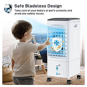 Portable Air Conditioners, 1.45 Gal Evaporative Air Cooler, Portable AC Cooling Fan w/ 3 Spds & Cooling Mode & Timer, Swamp Cooler w/Remote, Windowless Air Conditioner Portable for Room Home