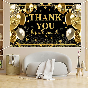 Avezano Thank You for All You Do Banner Backdrop Gold Black Thank You Party Background for Employee Appreciation Decorations Congrats Grad Happy Retirement Teacher Doctor Banner 70.8x43.3inch