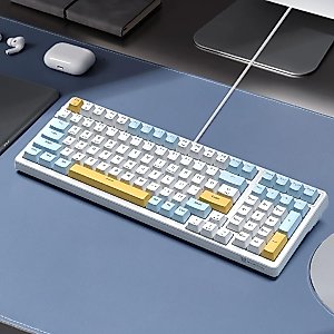 Merdia Wireless Mechanical Keyboard, Triple Mode 2.4G/USB-C/BT Gaming Keyboard 100 Keys Ice-Blue Backlit Brown Switch Keyboard | Rechargeable Keyboard | Mechanical Gaming Keyboard | Ice Blue/W/Y