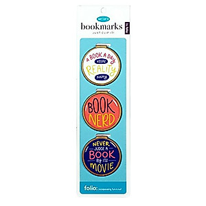 Just Clip it! Quote Bookmarks - (Set of 3 clip over the page markers). Funny Bookmark Set - Ideal for Bookworms of all ages. Adults Men Women Teens & Kids love our fun Domed Designs!