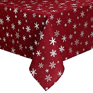 Mixweer Winter Tablecloth Rectangle Snowflake Printed Table Cover Winter Decorations Washable Table Cloth for Dinner Xmas Decor(60 x 84 Inch,Red)
