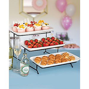 Delling 3 Tier Serving Tray for Dessert Table Display Set, 12 inch Tiered Serving Stand with Serving Dishes for Entertraining, Collapsible Sturdier Stand, White Serving Platters for Party Display Set