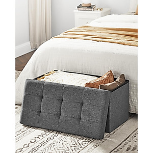 SONGMICS 30 Inches Folding Storage Ottoman Bench, Storage Chest, Foot Rest Stool, Dark Gray ULSF47K