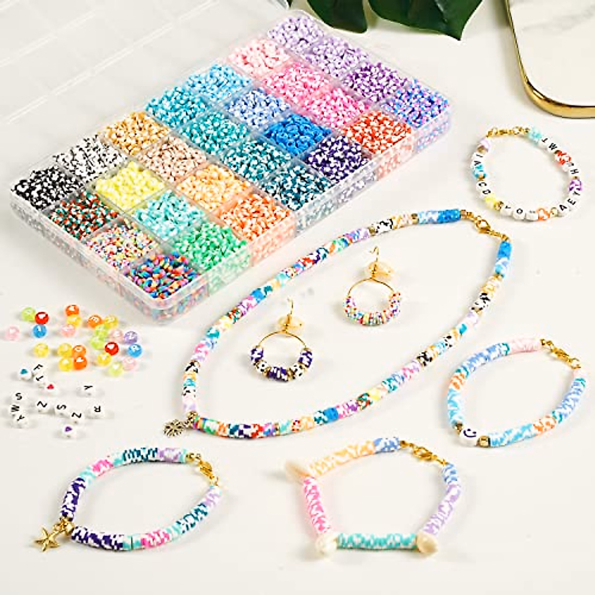 Gugull 14760pcs Clay Beads for Bracelet Making kit 56 Color Flat Heishi Beads for Jewelry Making