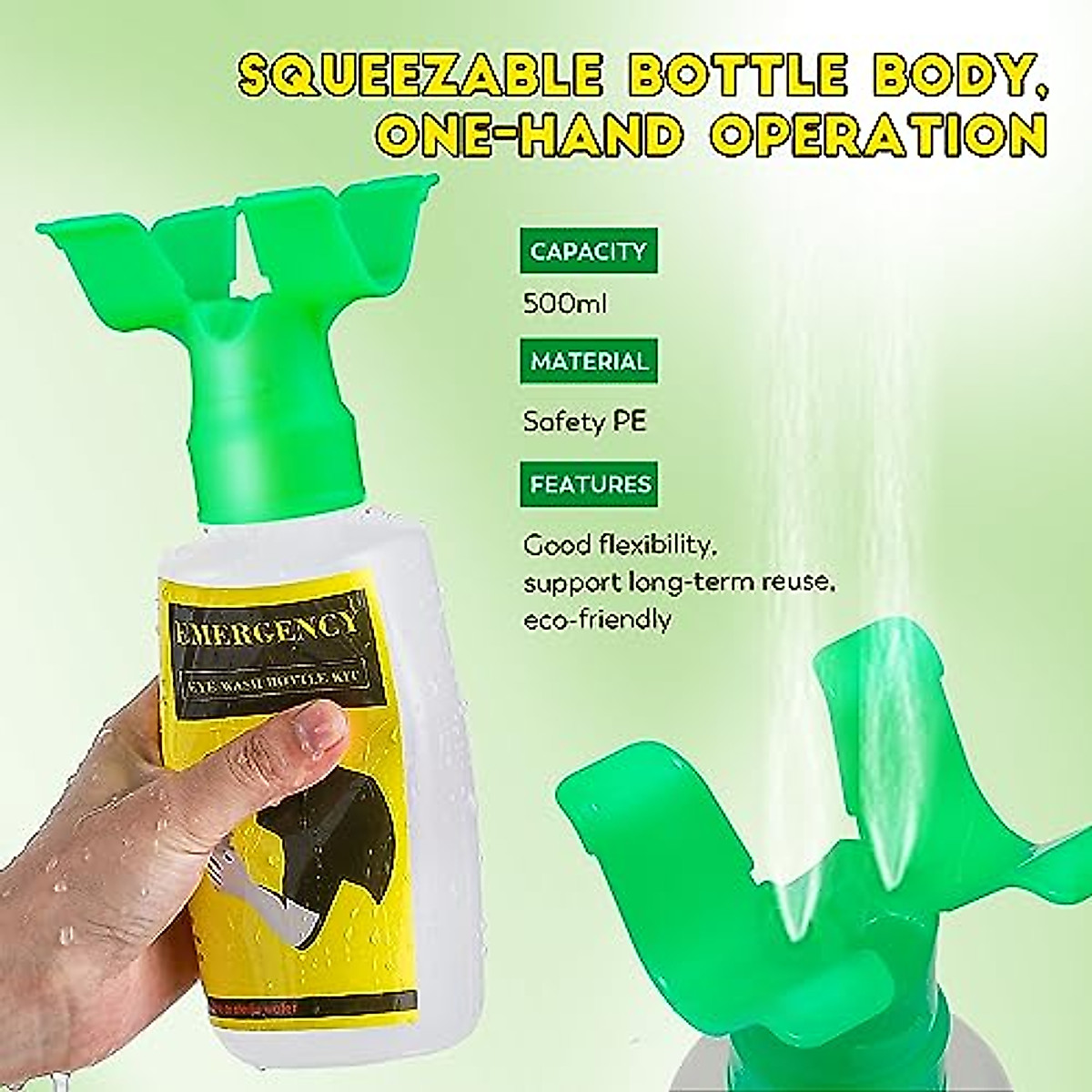 CGOLDENWALL Emergency Eye Wash Station Portable Wall Mounted Eyewash Station Double 500ml Empty Eyewash Replacement Bottle Eye Washing Kit for Personal Use, Without Eyewash Solution