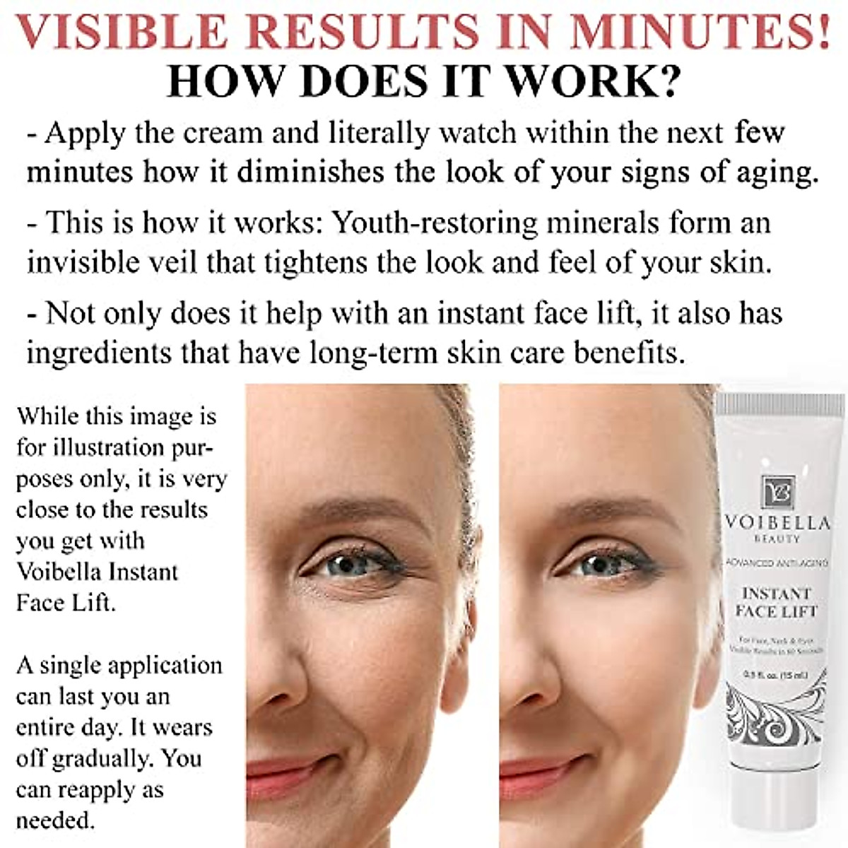 Instant Face Lift Cream - Best Eye, Neck, Face Tightening, Lifting & Firming Serum To Smooth Appearance, Hide Loose Sagging Skin, Puffiness, Fine Lines & Wrinkles Within Mins (Peptides & Stem Cells)