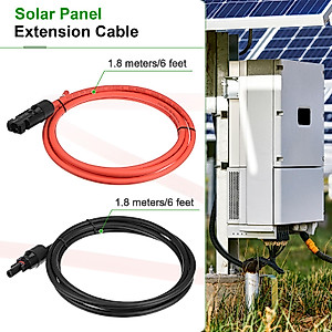 MECCANIXITY Solar Panel Wire 6ft 10 AWG 6mm2 Solar Cable Tinned Copper Wire with Female and Male Connector Black Red for RV Boat Marine Solar Panel
