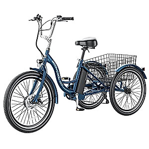 MOONCOOL Electric Tricycle for Adults, 350W 36V Electric Trike Motorized Three Wheel Electric Bicycle, 7 Speeds 3 Wheels Adult Electric Tricycle with Large Basket