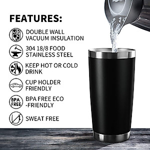 EcoMozz 20oz Tumbler Bulk Stainless Steel Vacuum Insulated Tumblers with Lid Double Wall Travel Mug Durable Powder Coated Coffee Cup, Suitable for Ice Drinks and Hot Beverage (Black 1pack)