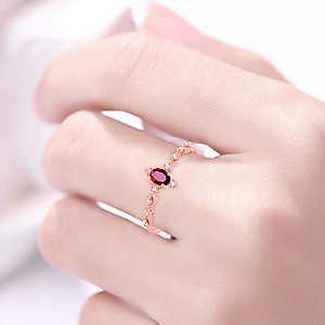 KnBoB Women Infinity Oval Shape 0.25ct Ruby Ring 18K Rose Gold Promise Wedding Engagement Bridal Anniversary Ring Size 6.5