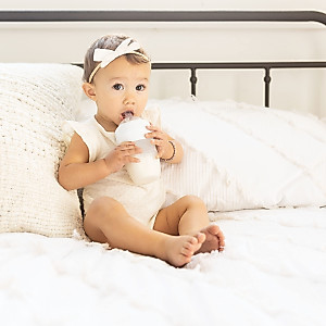 Tiny Twinkle Silicone Baby Bottle with Comfort Grip and Soft Flexible Nipple - Squeezably Soft Baby Bottles for Newborn and Up (White, 8 Ounce)