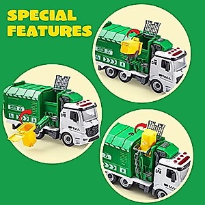 JOYIN Recycling Garbage Truck Toy, Kids DIY Assembly Friction Powered Side-Dump Garbage Toy with Light and Sounds, 3 Trash Cans, 3 Replaceable Screwdrivers, Boys & Girls Gifts